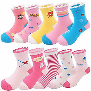 Zumou Toddler Kids Little Girls Cute Cotton Crew Socks 10 Pack Years (M (3-5T) / Toddler, Cute)