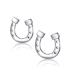 925 Sterling Silver Lucky Horseshoe Stud Earrings for Women