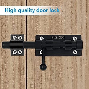 2 Pack 6.3Inch Gate Barn Lock Latches, 304 Stainless Steel Barrel Slide Bolt Black Door Latch, Fit for Outdoor Wooden Fence, Yard Doors, Garages, Bedrooms, Cupboards and Window
