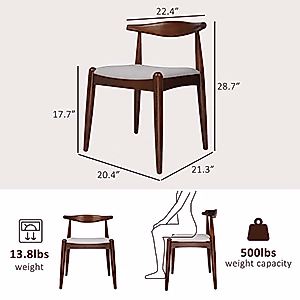 Koreyosh Mid-Century Side Modern Dining Chairs with Faux Leather Seat & Curved Backrest Low-Back Chair with Walnut Finish Dining Chairs in Light Grey/Walnut, Set of 4