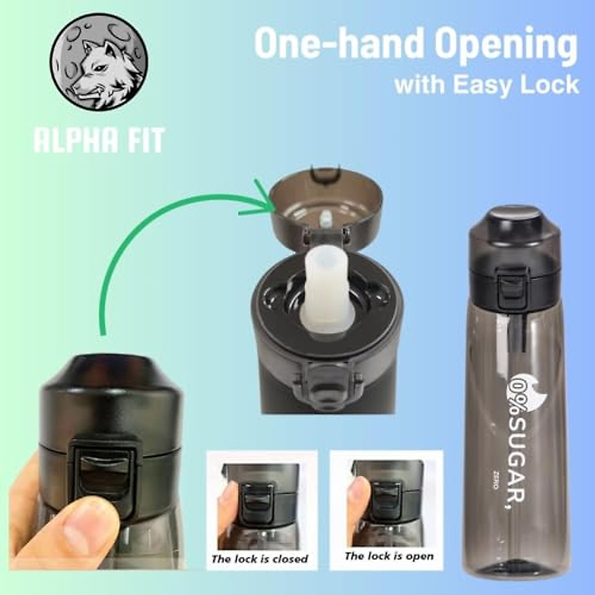 Alpha Fit Scent Water Bottle Starter Set, Water Bottle with Flavor Pods, Water Bottle for School Kids, Black Water Bottle (Black - 1 bottle (22 oz/650 ml) + 3 pods in random flavors)