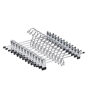 Amber Home 12 Pack Heavy Duty Add on Metal Pants Skirt Hangers, Stackable Add-on Metal Clothes Hangers with 2-Adjustable Clips, Cascading Clip Hangers Space Saving for Jeans, Slacks