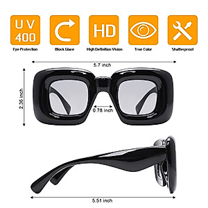 Akirawang Fashion Square Inflated Sunglasses for Women Men Oversized Thick Frame Trendy Glasses Mask Shades Designer Style