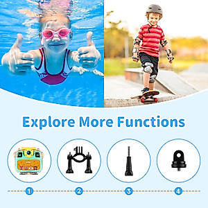 1080P Kids Camera, Underwater kids Waterproof Camera Kids Digital Camera Gifts for Boys Girls Age 3-13 HD Mini Children Camcorder 2.4 Inch IPS Screen with 32GB Card and Soft Silicone Case