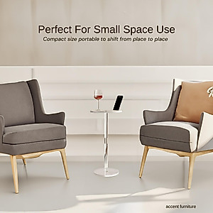 Acrylic Drink Table, Small Round Side Table for Small Space, Pedestal End Table with Phone Holder, Multi-Use Modern Accent Table, Martini/Cocktail Table for Living Room, 10"X21" Easy Assembly