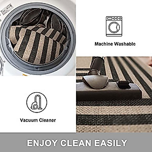 Lahome Modern Geometric Easy Jute Rug, Black 3x5 Kitchen Rug Washable Area Rug for Bedroom Thin Non Slip Indoor Door Mat, Farmhouse Laundry Room Rug Contemporary Carpet for Office Outdoor Patio