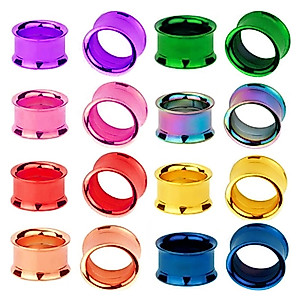 QWERBAM 1 Pair 2-30mm Double Flare Ear Gauge Plug Stainless Steel Screw Fit Flesh Tunnel Plug Ear Gauge Stretcher Expander Dilataciones (Main Stone Color : 26mm, Metal color : Black)