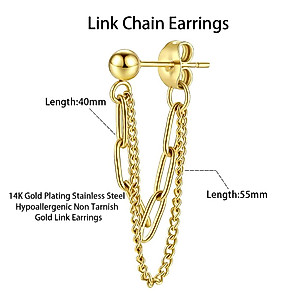 Tsnamer 14K Gold Plated Drop Chain Link Dangle Earrings for Women Threader Earrings (Gold)