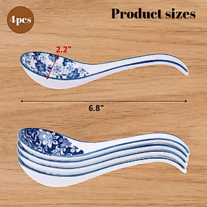 HAKSEN Asian Soup Spoon, Japanese Ramen Spoons with Long Handle for Chinese Vietnamese Wonton Dumplings Pho Noodle Soup Miso Soup Tomato Bisque, 4 PCS 6.8 Inches