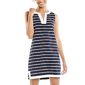 Nautica womens Breton Stripes Sleeveless V-neck Stretch Cotton Polo Casual Dress, Navy, Medium US