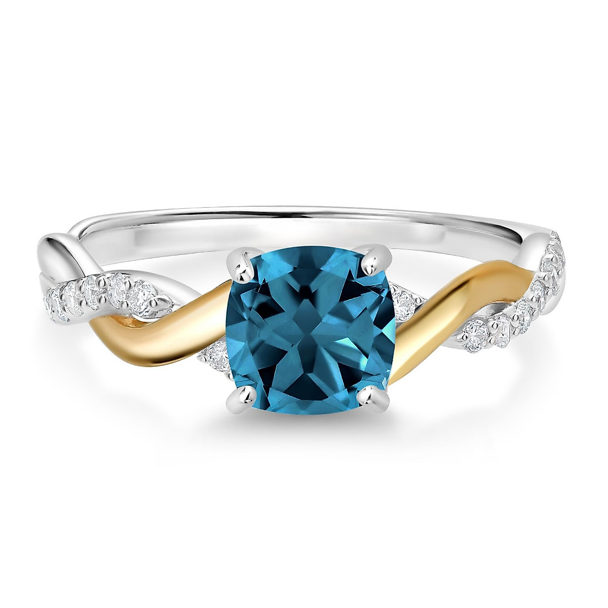 Gem Stone King 925 Sterling Silver and 10K Yellow Gold 6MM Cushion Gemstone Birthstone and Lab Grown Diamond Engagement Ring for Women | Available In Size 5, 6, 7, 8, 9