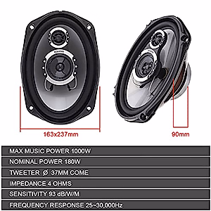 Car Audio coaxial Speakers 6''x 9'' inch,1000 Watt Max 3-Way Speakers (2 Pack) TS-G6941R