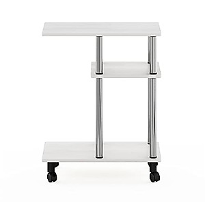 Furinno Turn-N-Tube U-Shaped Side Table with Casters, White Oak/Stainless Steel