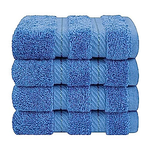 American Soft Linen Luxury Washcloths for Bathroom, 100% Turkish Cotton Washcloth Set of 4, 13x13 in Soft Washcloths for Body and Face, Wash Rags for Kitchen, Baby Washcloths, Electric Blue Washcloths