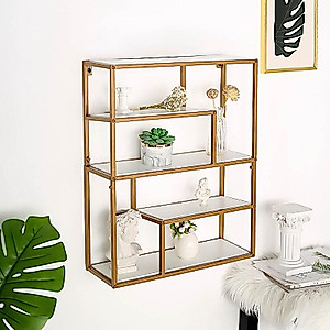 Balsa Circle 22 in Gold 4 Tier Rectangle Metal Geometric Hanging Shelf White Wood Party Events Reception Home Decorations Supplies