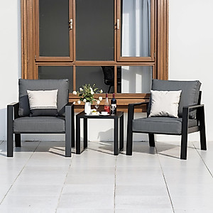 YOEEMZ 3 Pieces Aluminum Outdoor Furniture Set, Oversized Patio Couch, All Weather Metal Sofa with Side Table, Grey