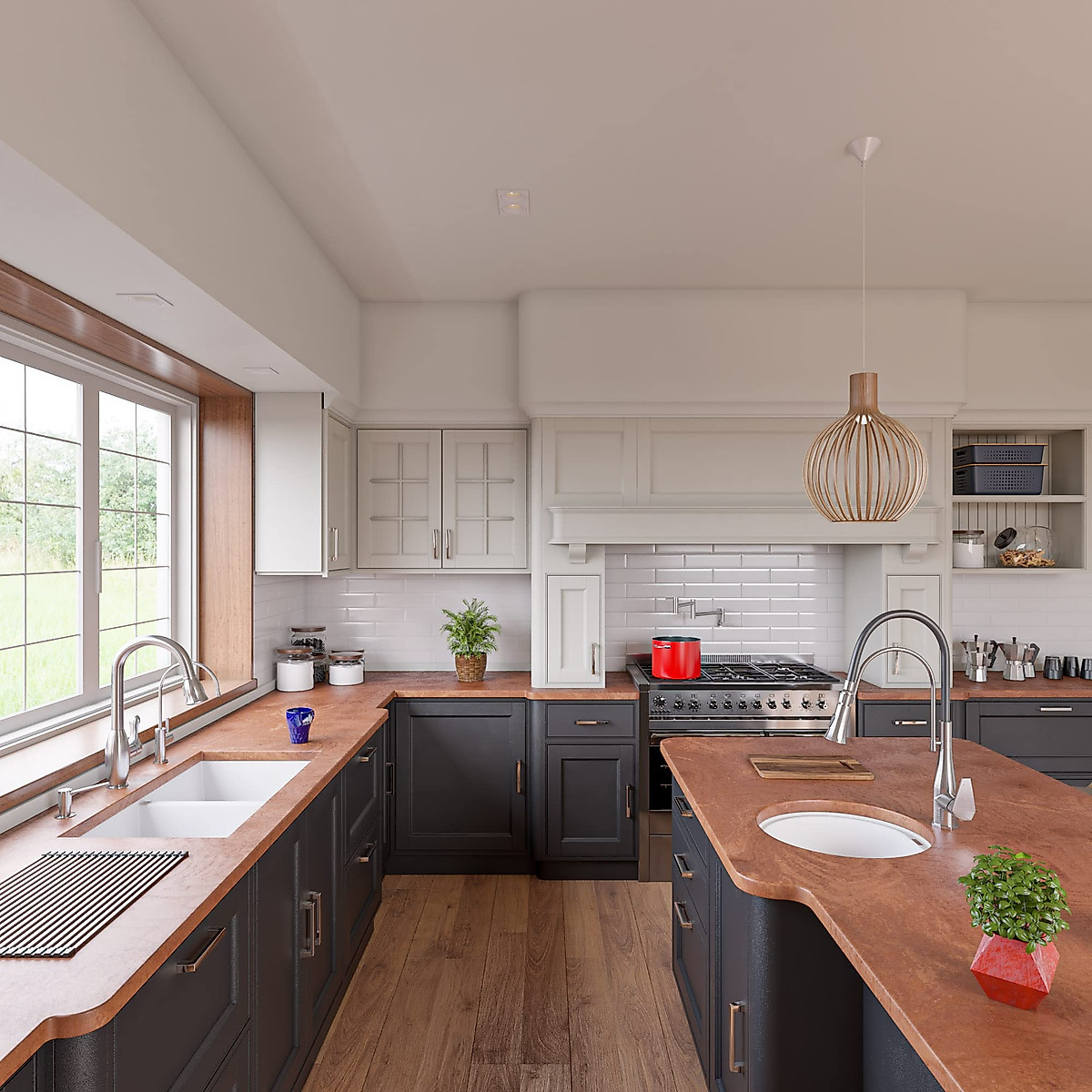 ALFI brand AB3420UM-W Undercount Double Bowl Granite Composite Kitchen Sink, 34", White