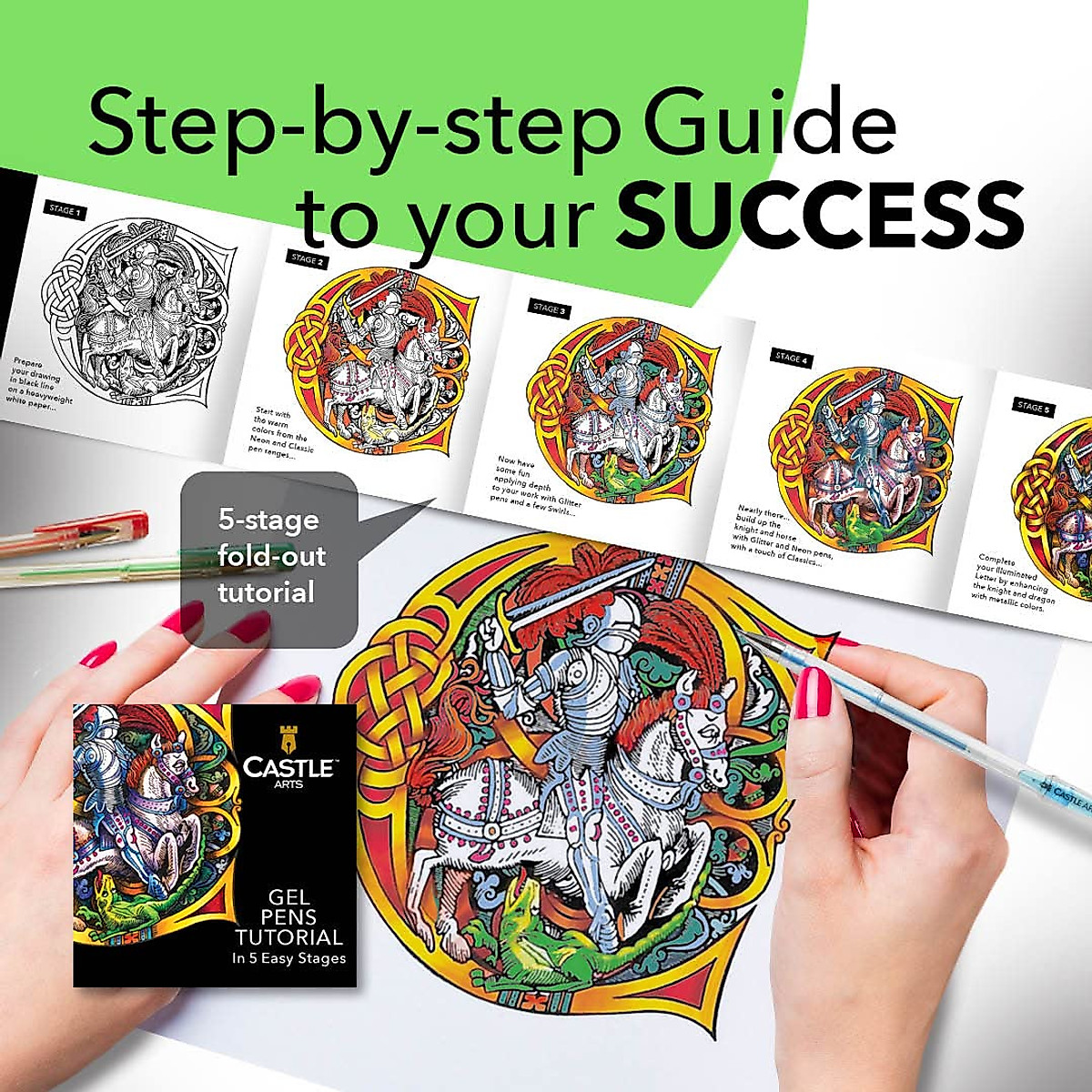 Castle Art Supplies 100 Gel Pens for Adult Coloring Set | Drawing, Scrapbooks, Journals | Amazing Colors, Effects – Swirl, Glitter, Neon, Pastel, Metallic - with Smooth, Fine Tips