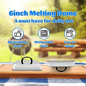 Small 6in Cheese Melting Dome, HaSteeL Stainless Steel Square Basting Steaming Cover Lid, Griddle Accessories for Kitchen Cast Iron Flat Top, Great for Cooking Grilling Burger Patty Steak Bacon - 2Pcs