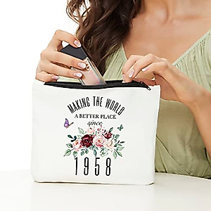 JIUWEIHU 65th Birthday Gifts for Women, 65th Birthday Decorations Present, 65 Year Old Birthday Gift Ideas for Sisters, Friend, Coworker, Grandma, Mom, Boss – Since 1958 Makeup Bag