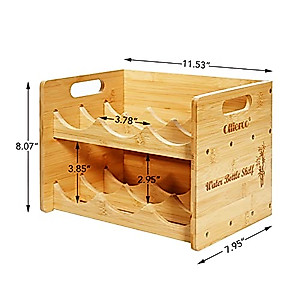 Ollieroo Bamboo Water Bottle Organizer Shelf, Freestanding Water Bottle Holder for Cabinets, Kitchen Countertops, Pantry, Tabletop, 2 Tiers Closet Wine Bottle Storage Rack Holds 6 Bottles(Natual)