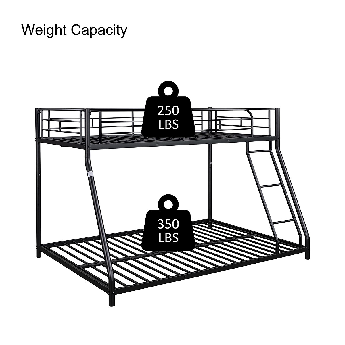 HomJoones Metal Bunk Beds,Heavy Duty Metal Bunk Bed Twin Over Full Size, Heavy Duty Floor Bunk Beds Frame with Enhanced Upper-Level Guardrail/No Box Spring Needed (M1 Black)