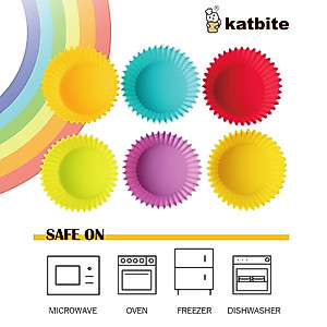 Katbite Reusable Silicone Baking Cups 24 Pack - Non-stick Muffin Cupcake Liners Set, Thick & Heavy Duty Cupcake Molds - Perfect for Party Halloween Christmas Bakery Supplies, Multicolor