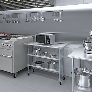 Stainless Steel Work Table with 2 Shelves with Casters | Metal Utility Table | Commercial & Residential NSF Utility Table (Stainless Steel Table with 2 Shelves, 48" Long x 18" Deep)