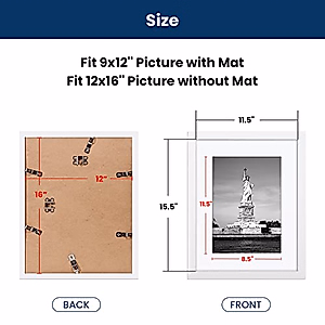 ENJOYBASICS 12x16 Picture Frame, Display Poster 9x12 with Mat or 12 x 16 Without Mat, Wall Gallery Photo Frames, White, 2 Pack