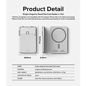 Ringke Magnetic Stand Slot Card Holder [Phone Wallet + Stand] ID & Credit Card Holder for Phone Case, Magnetic Card Wallet Compatible with Magsafe, iPhone 13, 12, Pro Max Mini - Clear & Light Gray