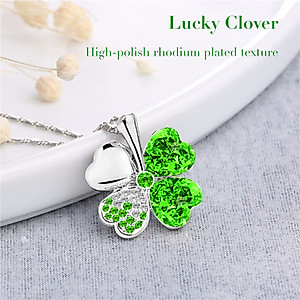 TRUEGOOD Four Leaf Clovers Necklace Crystals,Green Crystal Pendant with Necklace Angel Neckles, 4 Leaf Clover Necklace Eternal love