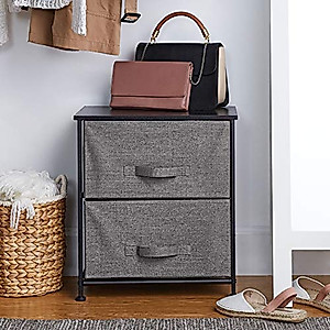 AZL1 Life Concept Storage Dresser End/Side Table Night Stand Furniture Unit - Small Standing Organizer for Bedroom, Office, Living Room, and Closet - 2 Drawer Removable Fabric Bins - Dark Grey