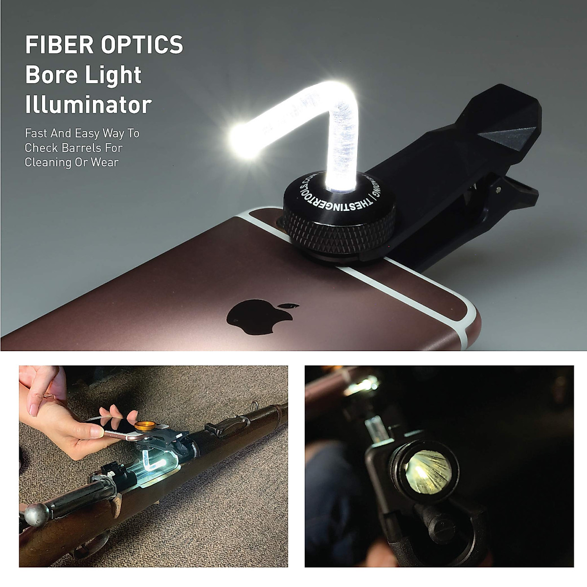 Stinger Clip-On Bore Light Illuminator & Macro Lens: Gun Barrel Light Enhancer by Smartphone Flashlight for Gun Cleaning, Gun Bore Inspection