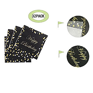 32pcs Gold Happy Birthday Napkins Cocktail Paper Happy Birthday Birthday Disposable Paper Napkins 6.5x6.5 Inches Folded