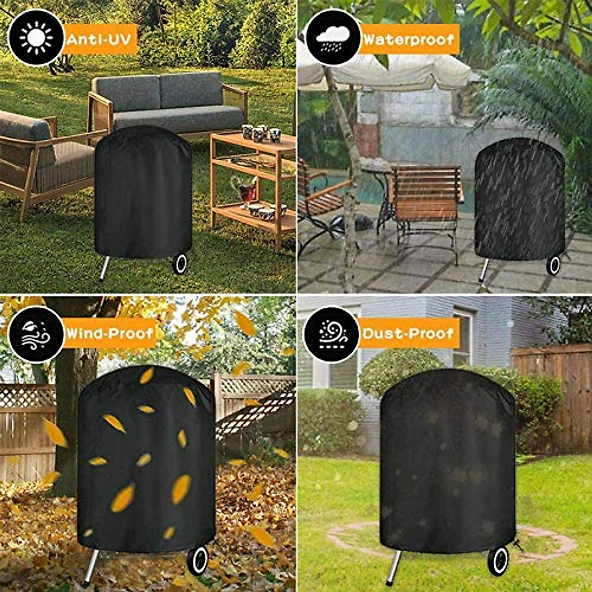 Grill Cover,(30 inch) Outdoor Charcoal Kettle Grill Cover, Heavy Duty Waterproof Round Weather Resistant BBQ Grill Covers, Dia 30"x 36"H, Black