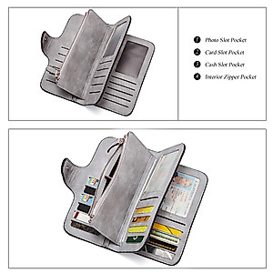 CLUCI Women Wallet Fashion Soft Leather Designer Zip Magnetic Multi Card Holder Organizer Travel Ladies Clutch Trifold Dark Grey