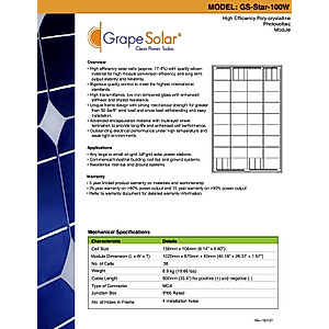 Grape Solar GS-STAR-100W Polycrystalline Solar Panel, 100-watt