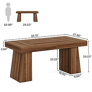 Tribesigns 55 Inches Executive Desk, Mid-Century Modern Home Office Desk with Double Trapezoid Base, Wood Computer Desk Business Workstation Desk Small Conference Table, Brown