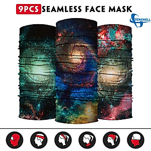 Venswell Neck Gaiter Face Mask Men Women,Seamless Bandana Rave Face Cover Scarf Mask,Balaclava,Headband, Head Wrap,Headwear
