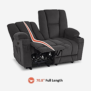 MCombo 61.8" Power Loveseat Recliner with Heat and Vibration, Fabric Electric Reclining Loveseat, USB Charge Port, Cup Holders for Living Room 6025 (Grey)