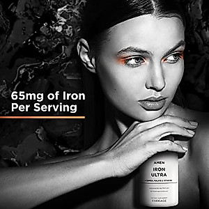 Amen Iron Ultra Supplement + Copper, Folate, Vitamin C and Vitamin B12-2-Month Supply - Ferrous Sulfate Iron Vitamin - Iron 65mg Per Serving - Iron Folic Acid - Non-GMO Iron Pills - 60 Capsules