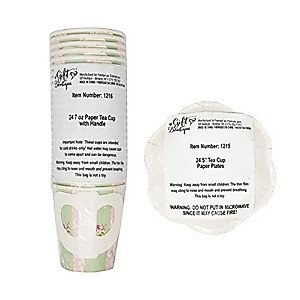 24 Disposable Tea Party Cups 5 oz 3" 24 Saucers 5" Paper Floral Shaped Plate Teacup Set with Handles for Kids Girls Mom Coffee Mugs Wedding Birthday Bridal Baby Shower Mint Green Pink Table Supplies