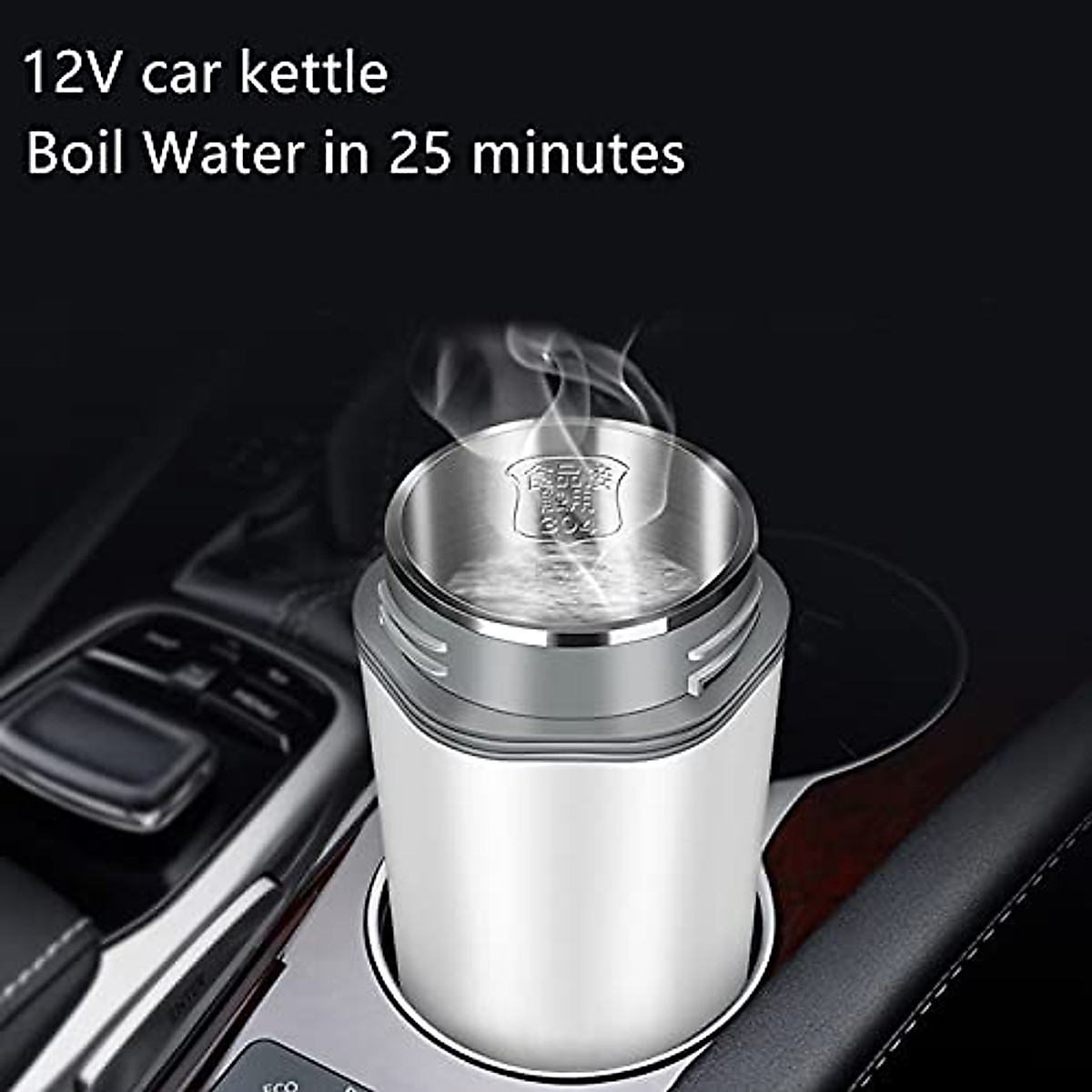 WTJMOV 12V Car Electric Kettle, Travel Portable Electric Tea Coffee Kettle Fast Water Boiler & Heater Automatic Shut-Off (White)