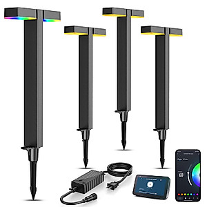 XMCOSY+ Low Voltage Landscape Lights, 400LM Smart Pathway Lights with APP Control, Adjustable Dual-Head Warm White & RGB, Works with Alexa, 12V 8W Outdoor Path Lights for Garden Lawn Walkway(4 Pack)