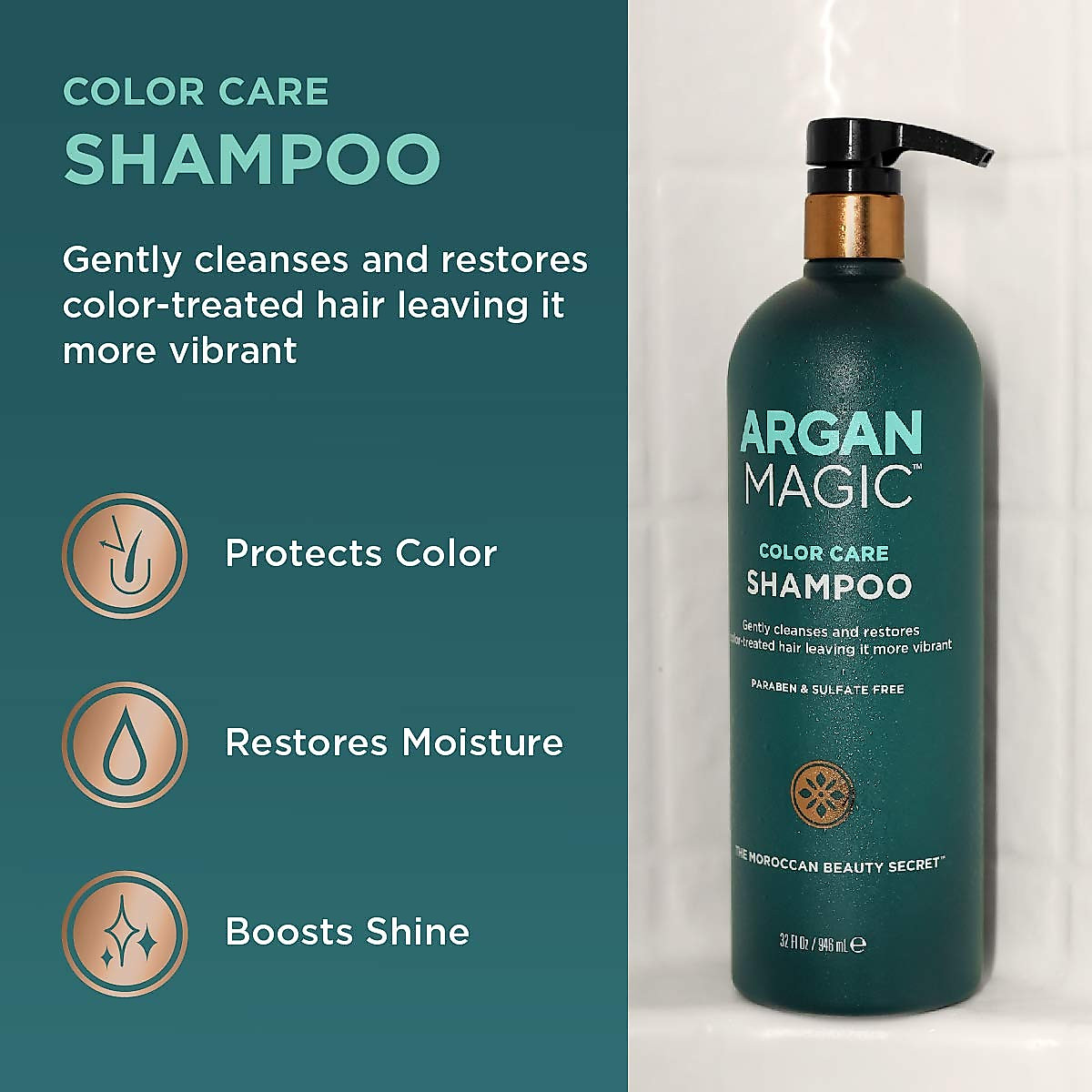 Argan Magic Color Care Shampoo – Gently Cleanses & Restores Color Treated Hair | Hydrates & Helps Color Last Longer | Infused with Keratin & Botanical Extracts | Made in USA | Paraben Free (32 oz)