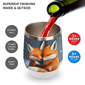 Snowy Fox Insulated Tumbler with Lid Stainless Steel Coffee Mug Cute Wine Tea Water Cup White-style