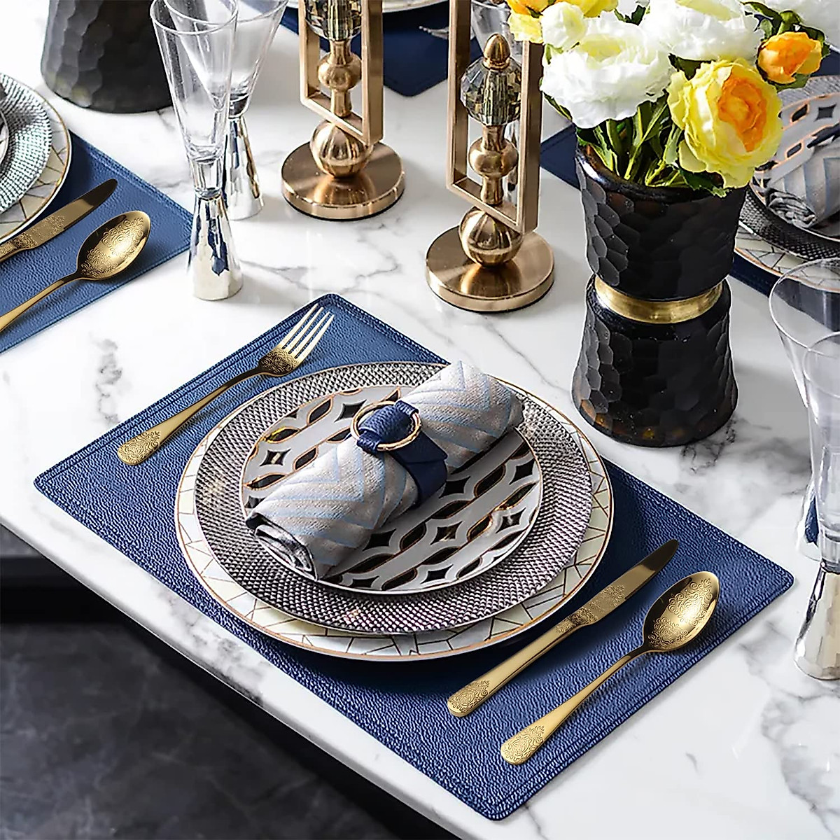 Gold Silverware Set of 20 Stainless Steel Flatware Set Cutlery Set Service for 4 Eating Utensil Tableware Sets Include Knives Forks Spoons for Kitchen Home Restaurant