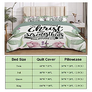 ARTBLANKET Bible Verse I Can Do All Things Bedding Duvet Cover 3 Piece Set King 104 x 90in Ultra Soft and Breathable(1 Comforter Cover + 2 Pillow Shams)