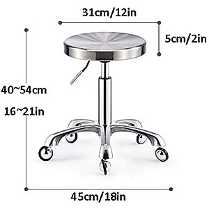 Swivel Bar Stool Eyelash Stool with Wheels，Hair Salon Stool with Silver Stainless Steel Seat，Adjustable Height 40-54 cm，Supported weight 160 Kg，Saddle Bar Stoolfor Salon Spa Massage Tattoo Hairdressin