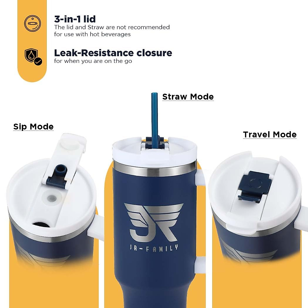 JR-FAMILY 40oz Spill Proof Tumbler with Lid Straw and Handle, Stainless Steel Insulated Travel Coffee Mug, Cup Holder Friendly, Easy Clean, Gifts for Women Men - Baby Pink